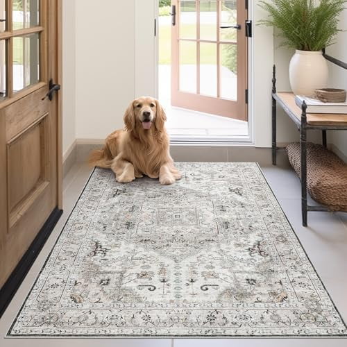 Area Rug 3x5, Entryway Washable Printed Vintage Kitchen Carpet Non Slip ...
