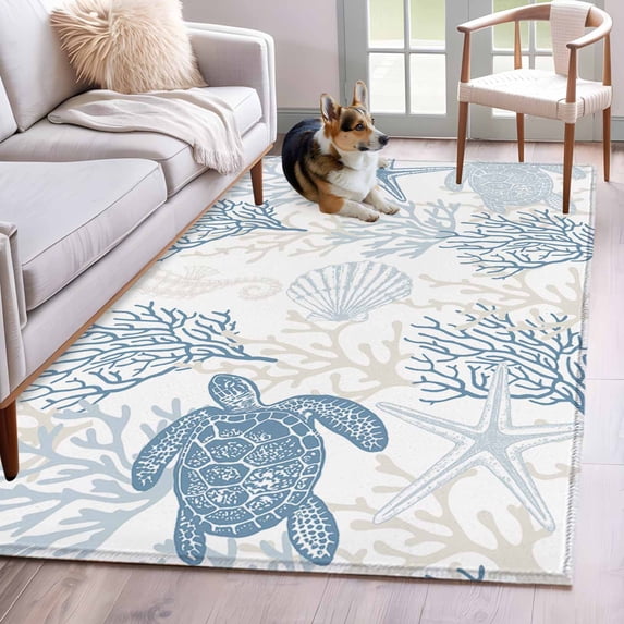 Area Rug 3x5 Ft, Blue Grey Coastal Non Slip Area Rugs for Bedroom, Sea ...