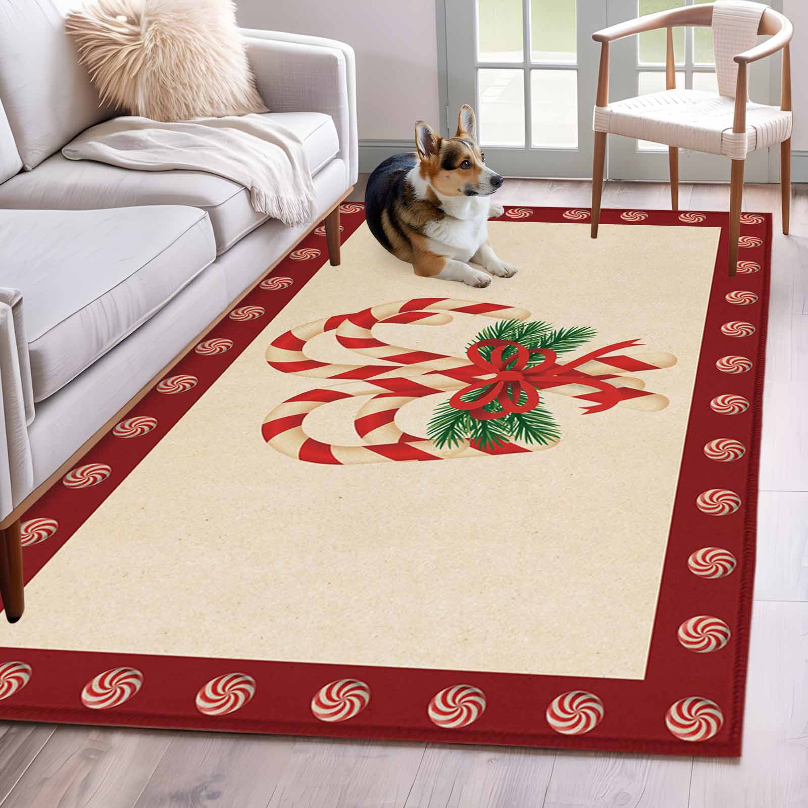Area Rug 3x5 Ft, Christmas Candy Cane Non Slip Area Rugs for Bedroom ...