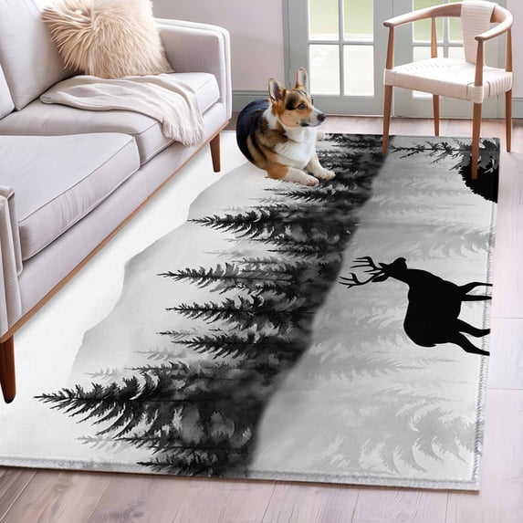 Area Rug 3x5 Ft, Deer Forest Non Slip Area Rugs for Bedroom, Retro ...