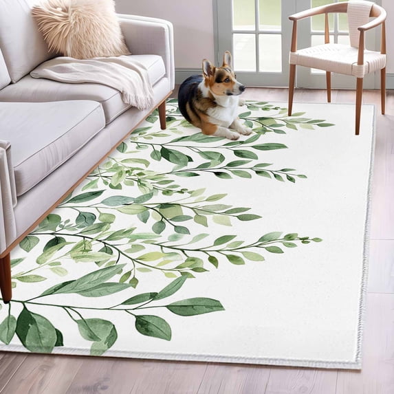 Area Rug 3x5 Ft, Eucalyptus Leaves Non Slip Area Rugs for Bedroom, Sage ...