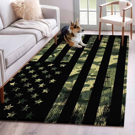 Area Rug 3x5 Ft, Green Camouflage American Flag Non Slip Area Rugs for ...