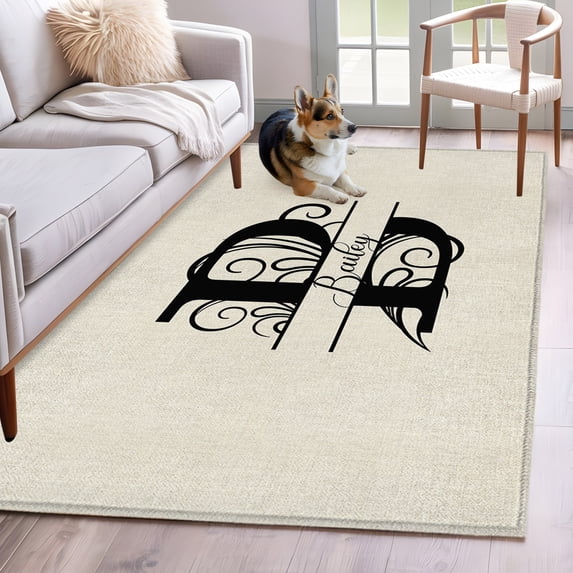 Area Rug 3x5 Ft, Letter B Non Slip Area Rugs for Bedroom, Monogram ...