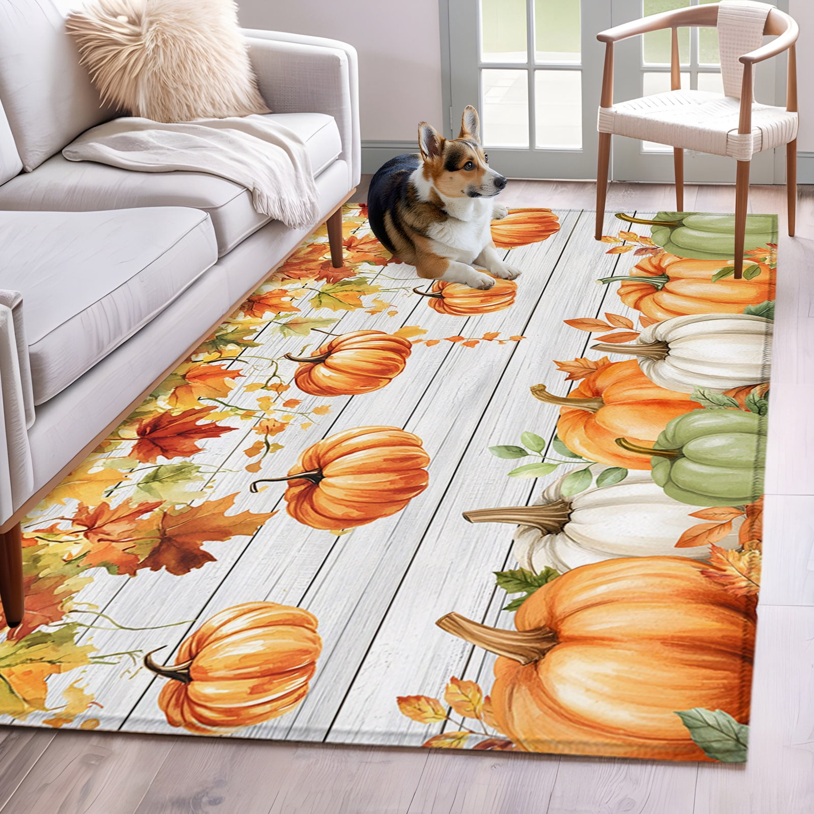 Area Rug 3x5 Ft, Orange Green Pumpkins Fall Non Slip Area Rugs for ...