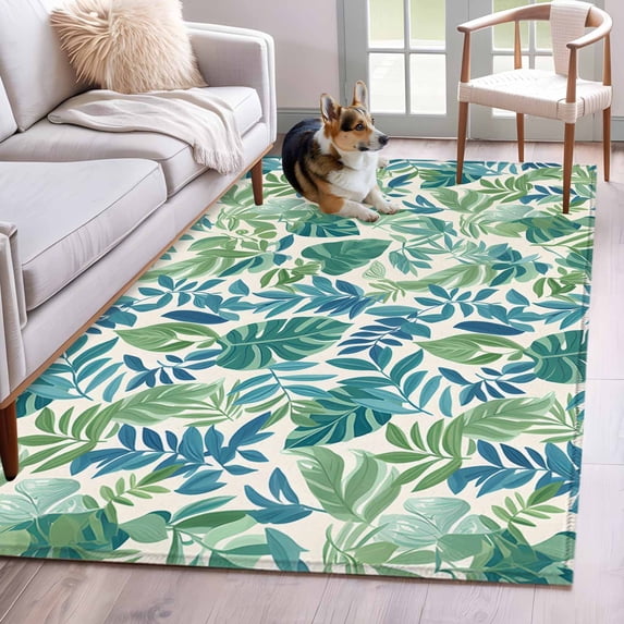 Area Rug 3x5 Ft, Palm Leaves Non Slip Area Rugs for Bedroom, Green Blue ...