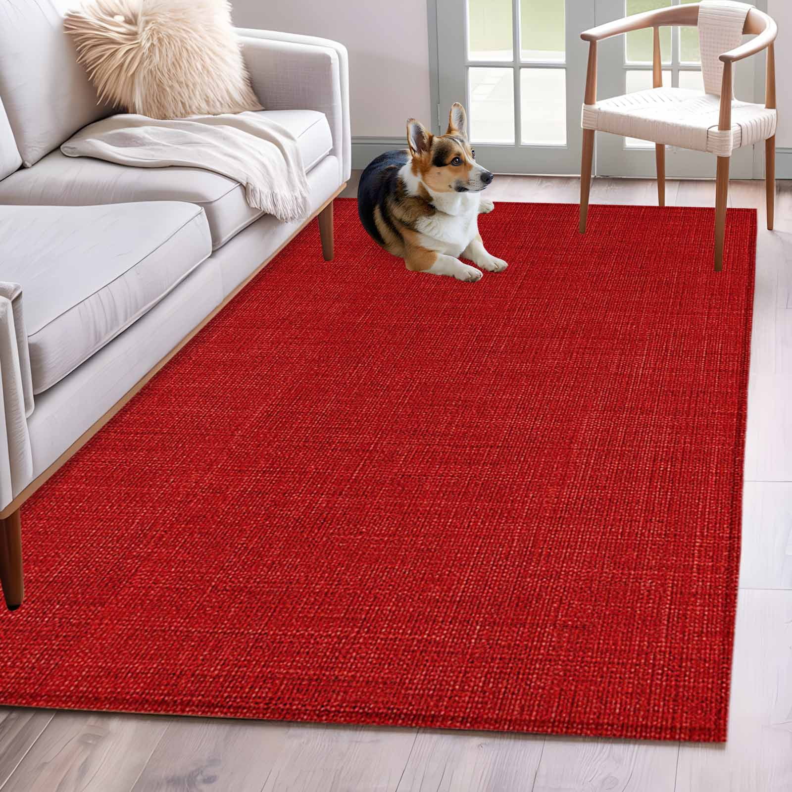 Area Rug 3x5 Ft, Red Burlap Texture Non Slip Area Rugs for Bedroom ...
