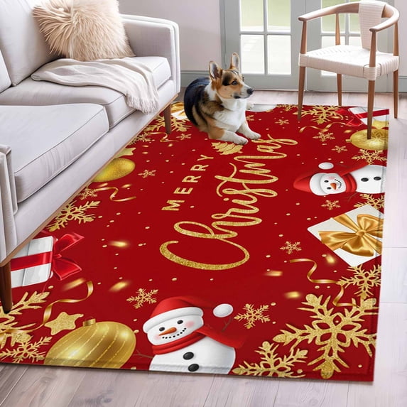 Area Rug 3x5 Ft, Red Christmas Non Slip Area Rugs for Bedroom, Snowman ...