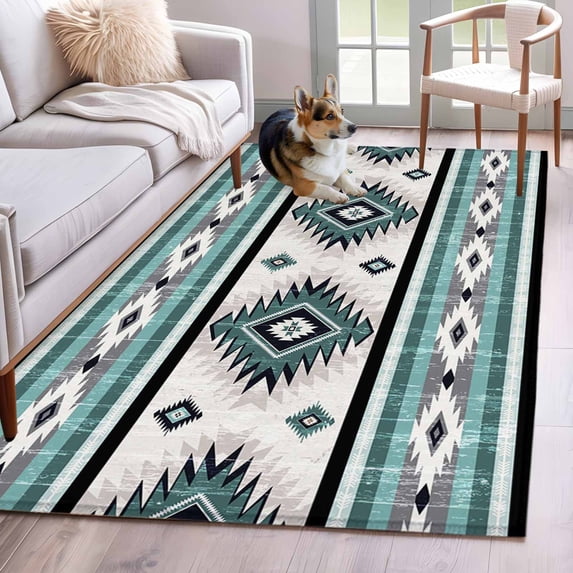 Area Rug 3x5 Ft, Turquoise Boho Non Slip Area Rugs for Bedroom ...