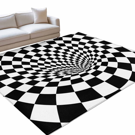 Area Rug 3x5ft, 3D Checkerboard Tunnel Washable Rugs for Living Room ...
