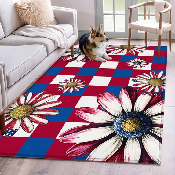 Area Rug 3x5ft 4th of July Daisy USA Flag Flower Area Rugs Washable Low ...
