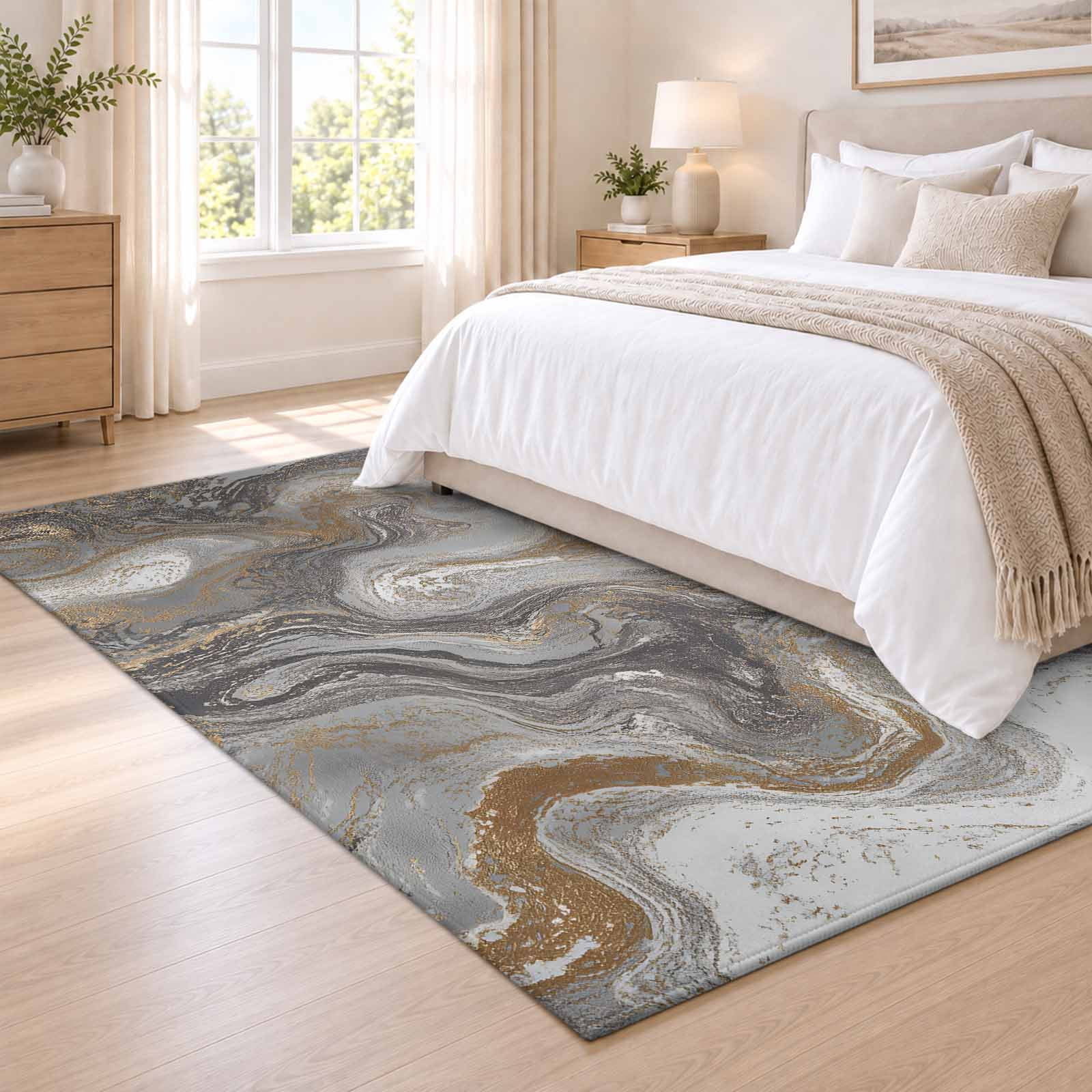 Area Rug 3x5ft Abstract Black Grey Marble Texture Low Pile Washable Rug ...