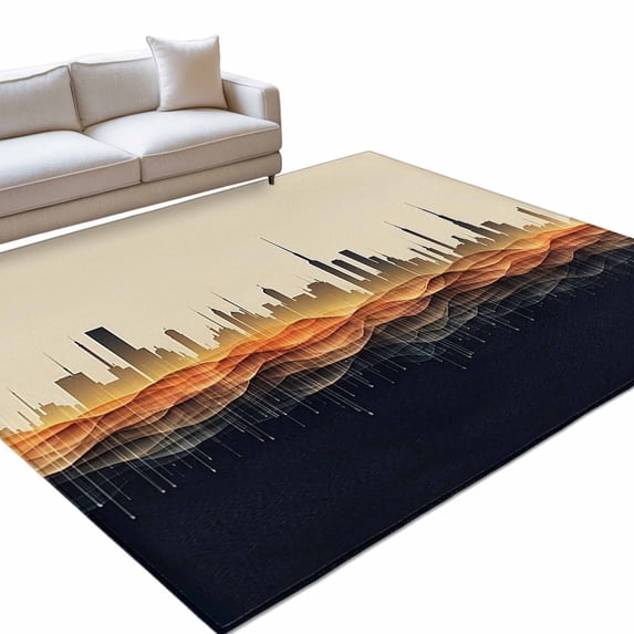 Area Rug 3x5ft Abstract Black Orange Waves City Washable Area Rugs for ...