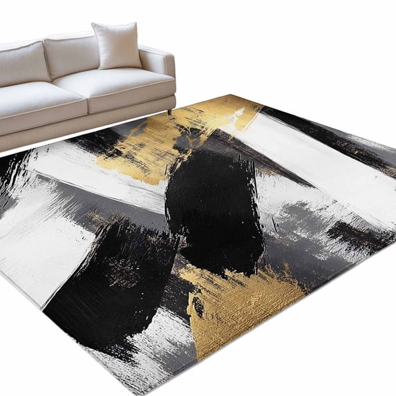 Area Rug 3x5ft Abstract Black White Golden Painting Washable Area Rugs ...
