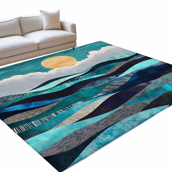 Area Rug 3x5ft Abstract Blue Black Wave Washable Area Rugs for Living ...