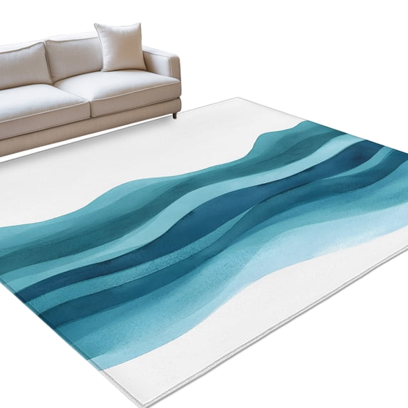 Area Rug 3x5ft Abstract Blue White Wave Washable Area Rugs for Living ...