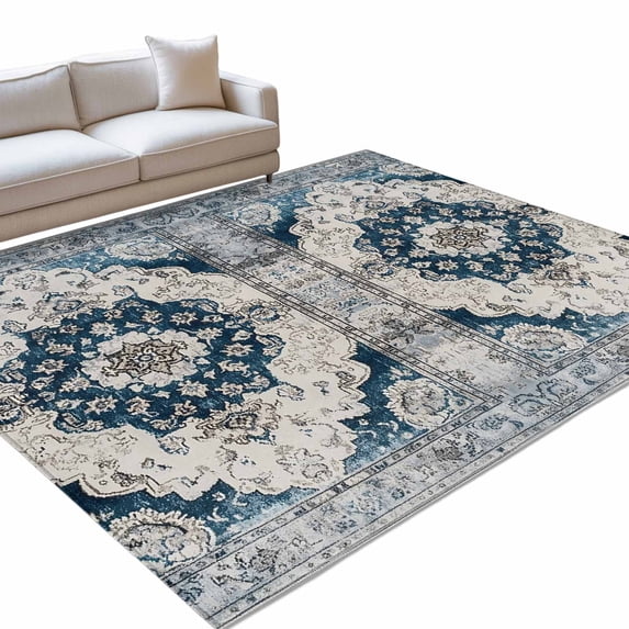 Area Rug 3x5ft Abstract Boho Blue Flowers Washable Area Rugs for Living ...