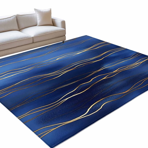 Area Rug 3x5ft, Abstract Deep Blue Sea Golden Line Washable Rugs for ...