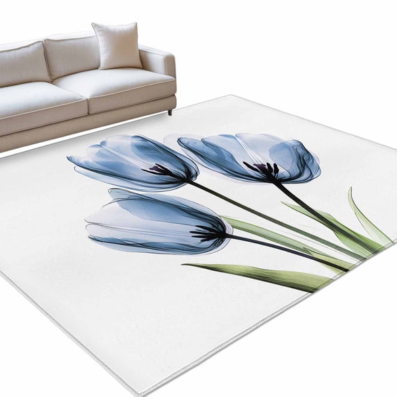 Area Rug 3x5ft Abstract Flowers Washable Area Rugs for Living Room Blue ...