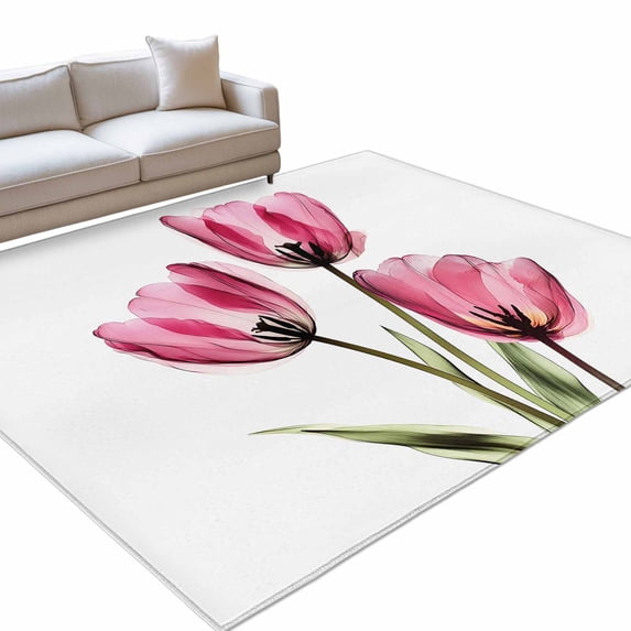 Area Rug 3x5ft Abstract Flowers Washable Area Rugs for Living Room Pink ...