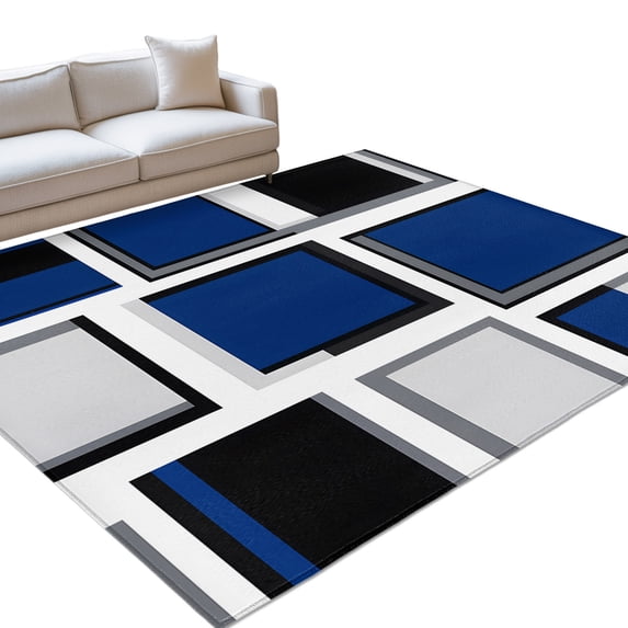 Area Rug 3x5ft Abstract Geometric Black White Blue Block Washable Area ...