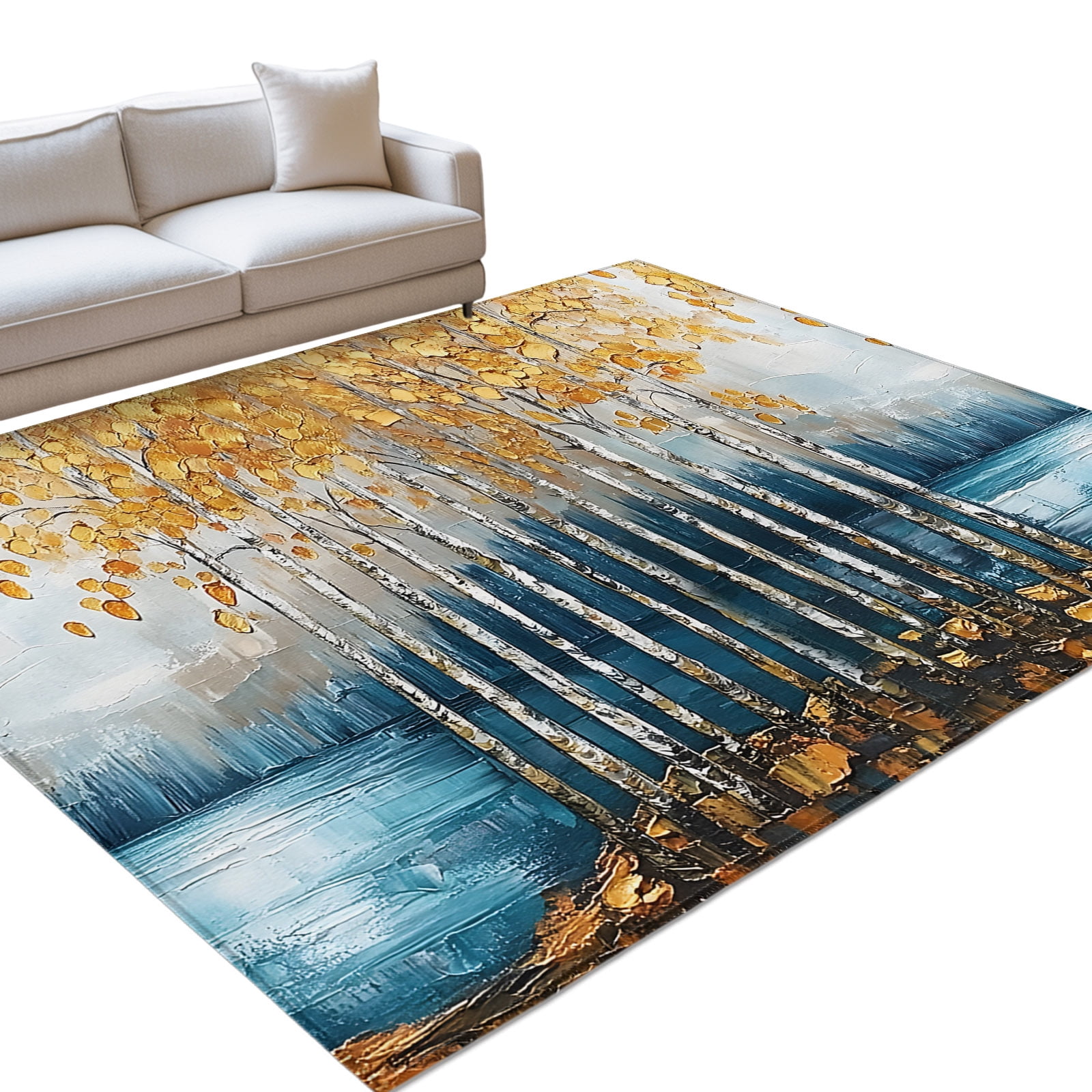 Area Rug 3x5ft Abstract Golden Forest Lake Washable Area Rugs for ...