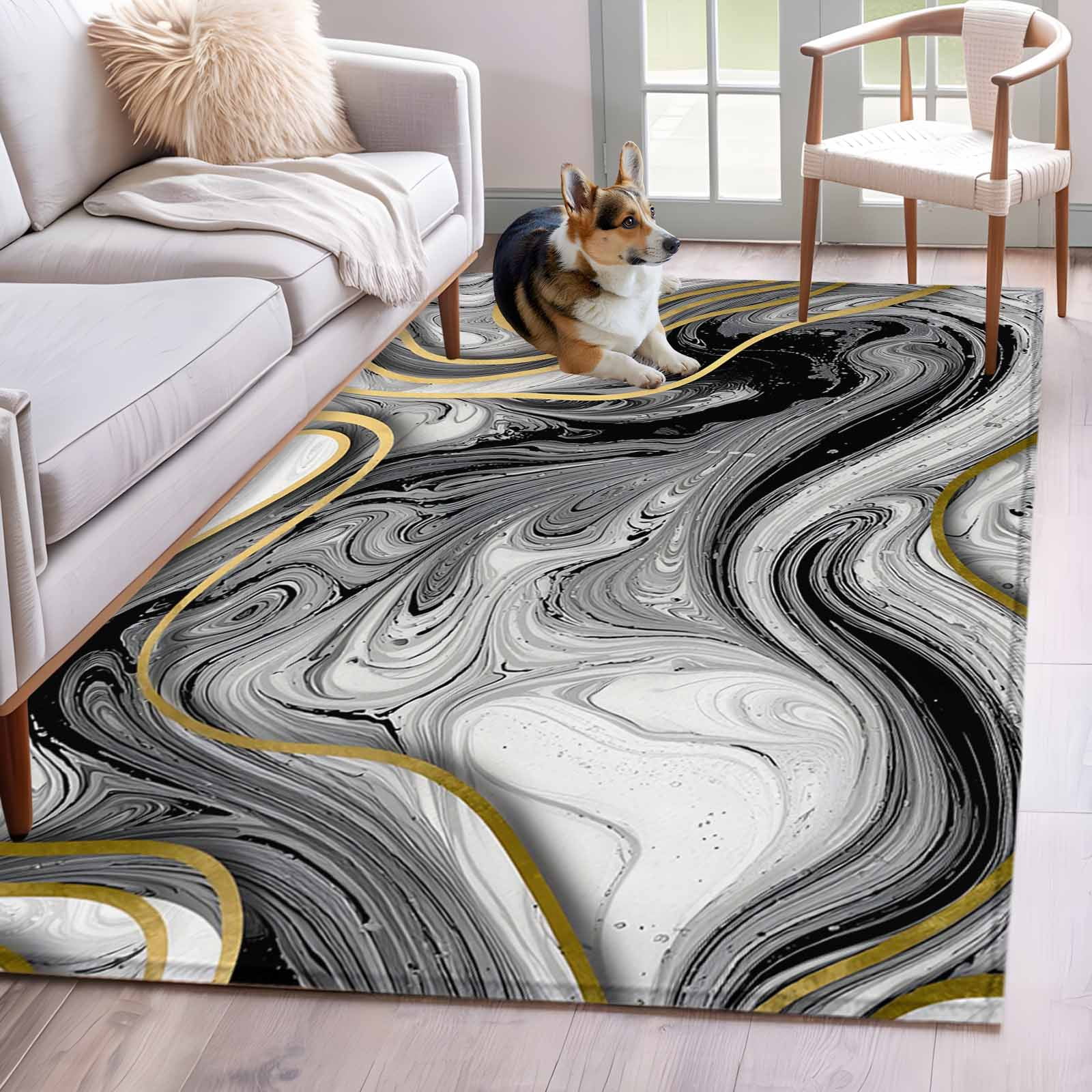 Area Rug 3x5ft Abstract Marble Texture Area Rugs Washable Low Pile ...