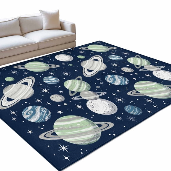 Area Rug 3x5ft, Abstract Navy White Sage Planets Stars Washable Rugs ...