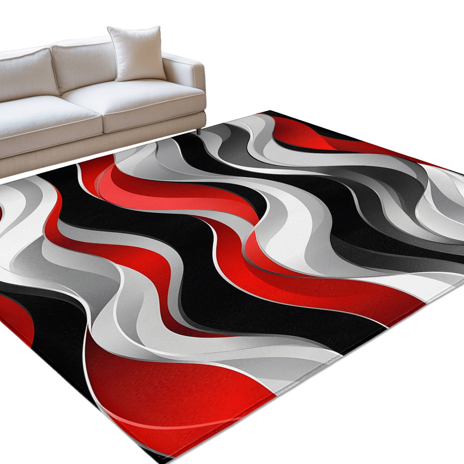 Area Rug 3x5ft Abstract Red Grey Black Striped Washable Area Rugs for ...