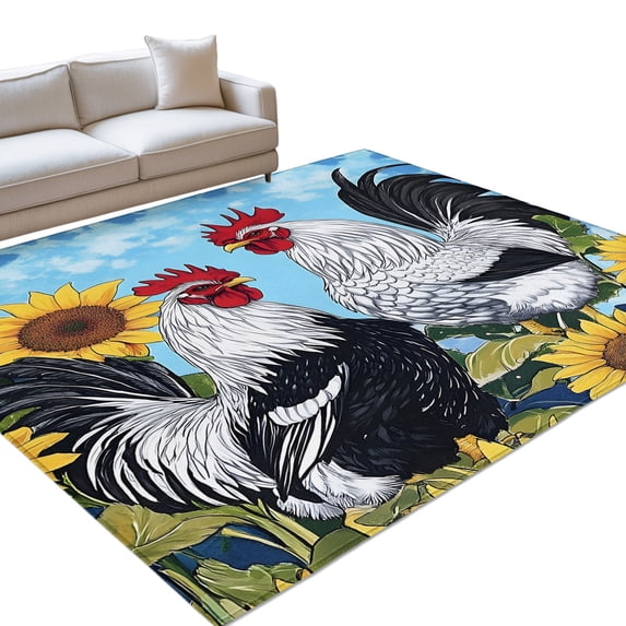 Area Rug 3x5ft Abstract Rooster Sunflower Washable Area Rugs for Living ...
