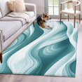 Area Rug 3x5ft Abstract Teal White Wave Stripe Area Rugs Washable Low ...