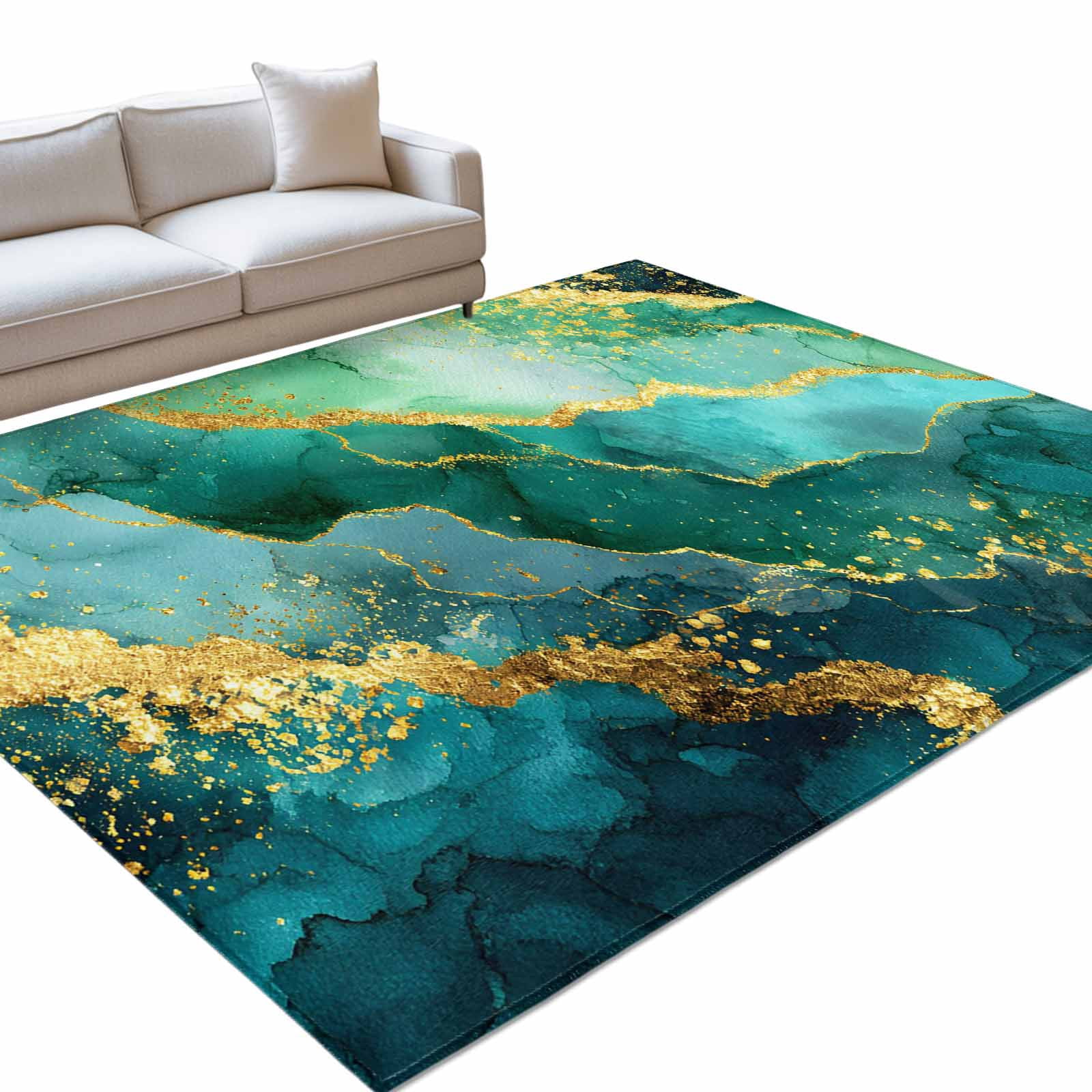Area Rug 3x5ft, Abstract Turquoise Marble Texture Washable Rugs for ...