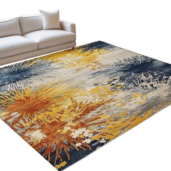 Area Rug 3x5ft Abstract Yellow Blue Flowers Washable Area Rugs for ...