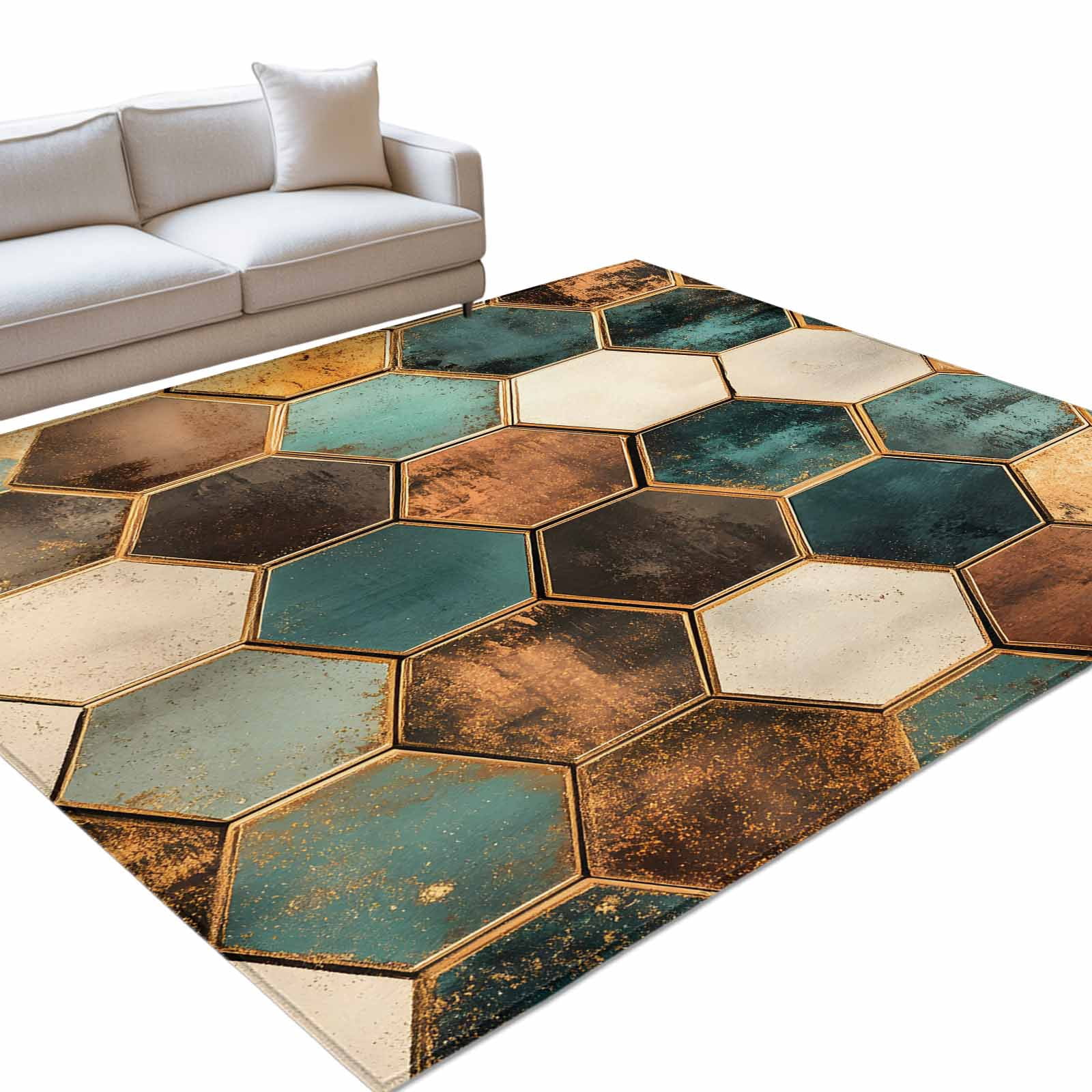 Area Rug 3x5ft Abstract Yellow Green Geometric Washable Area Rugs for ...