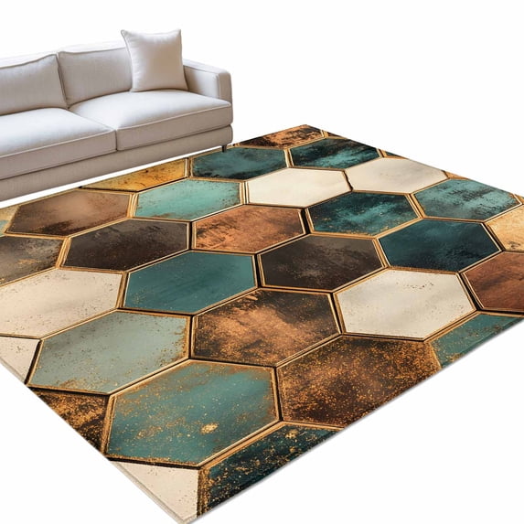 Area Rug 3x5ft Abstract Yellow Green Geometric Washable Area Rugs for ...