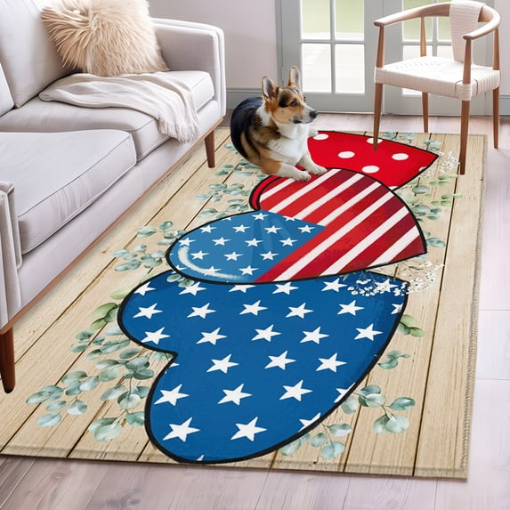 Area Rug 3x5ft, American Blue Red Love Heart Washable Rugs for Living ...