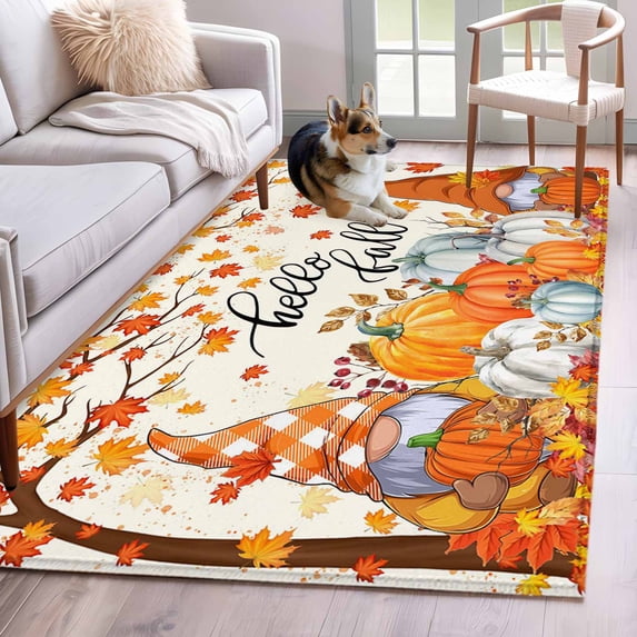 Area Rug 3x5ft, Autumn Gnome Orange Maple Tree Washable Rugs for Living ...