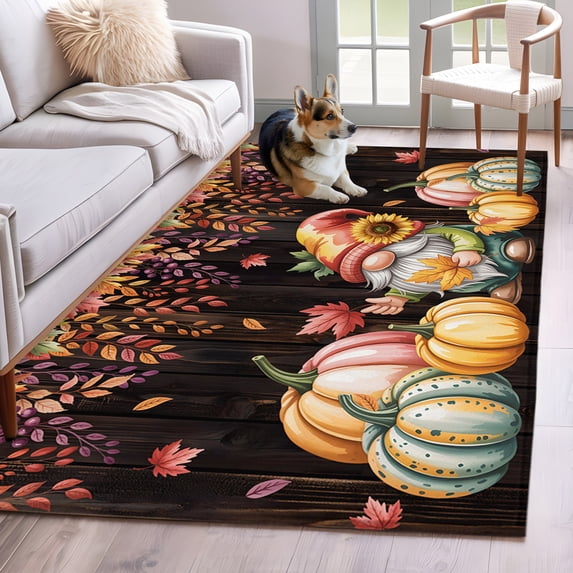 Area Rug 3x5ft, Autumn Maple Leaf Gnome Pumpkin Washable Rugs for ...
