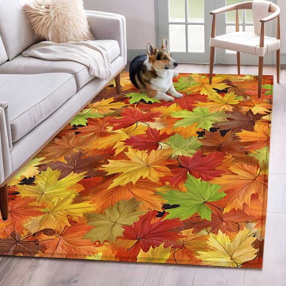 Area Rug 3x5ft, Autumn Maple Leaves Seamless Washable Rugs for Living ...