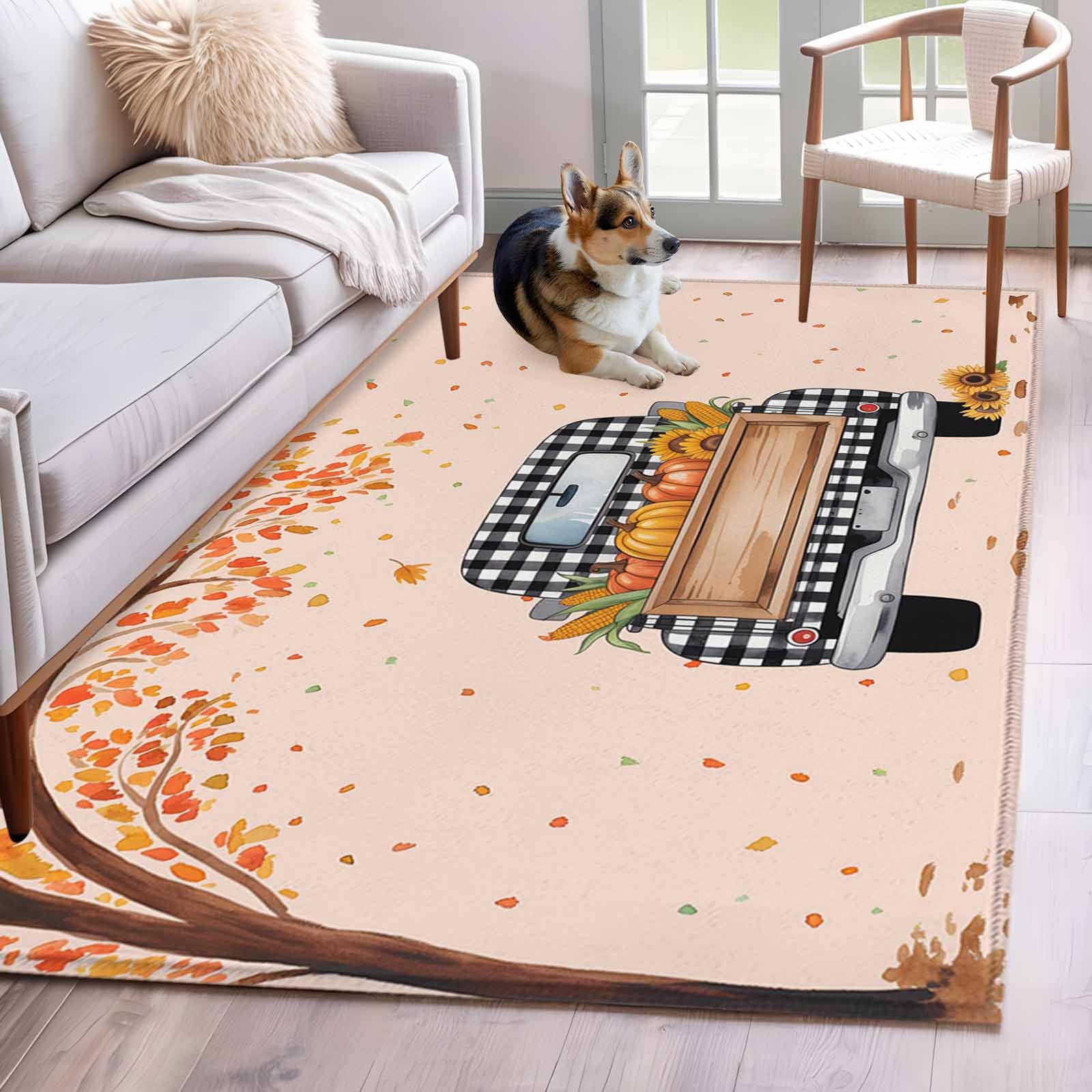 Area Rug 3x5ft, Autumn Pumpkin on Truck Washable Rugs for Living Room ...