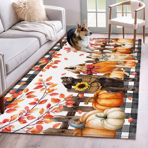 Area Rug 3x5ft, Autumn Pumpkins Dog Washable Rugs for Living Room ...