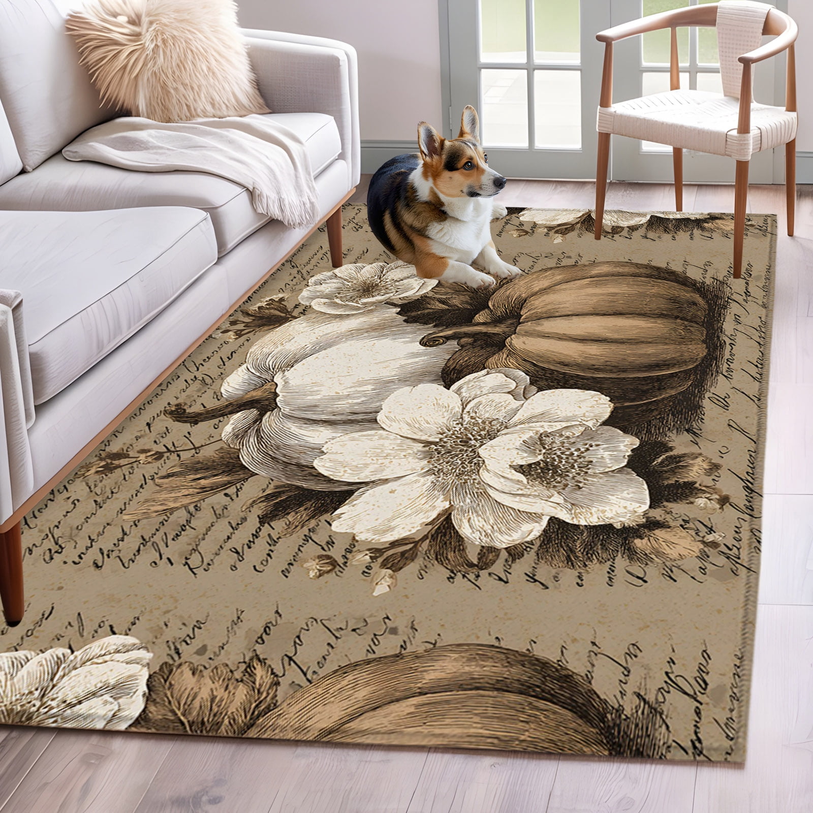 Area Rug 3x5ft, Autumn Pumpkins Thanksgiving Washable Rugs for Living ...