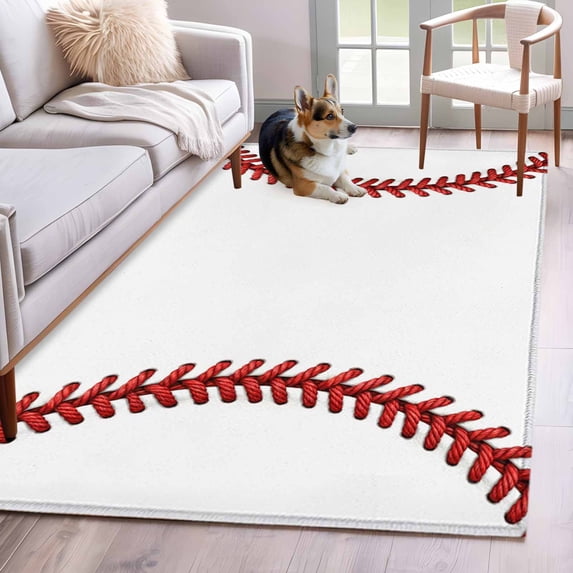 Area Rug 3x5ft Baseball Stitches Texture Area Rugs Washable Low Pile ...