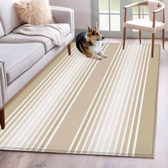 Area Rug 3x5ft Beige Geometric Stripes Area Rugs Washable Low Pile ...
