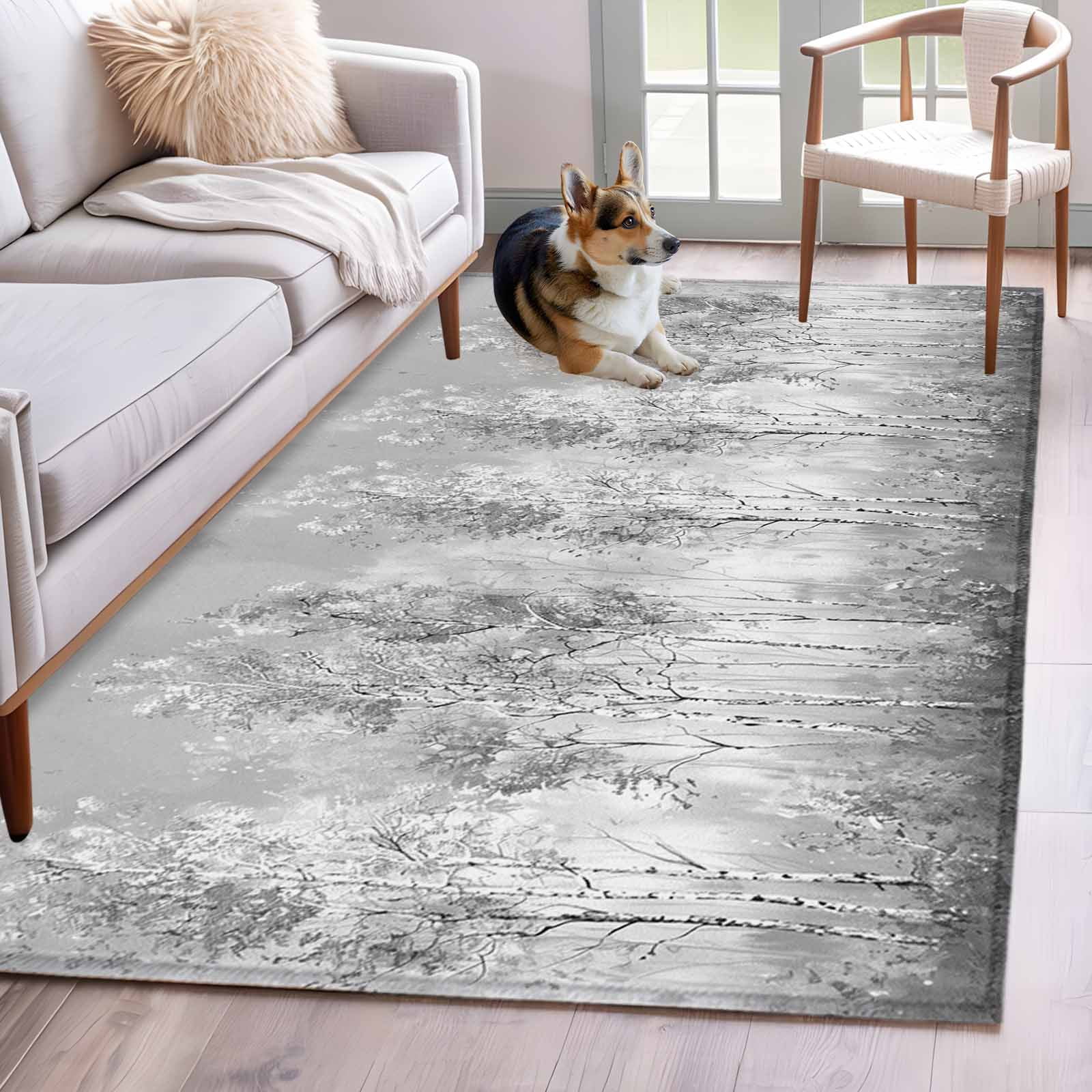 Area Rug 3x5ft, Birch Tree Grey Gradient Washable Rugs for Living Room ...