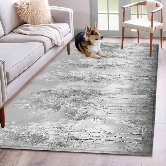 Area Rug 3x5ft, Birch Tree Grey Gradient Washable Rugs for Living Room ...