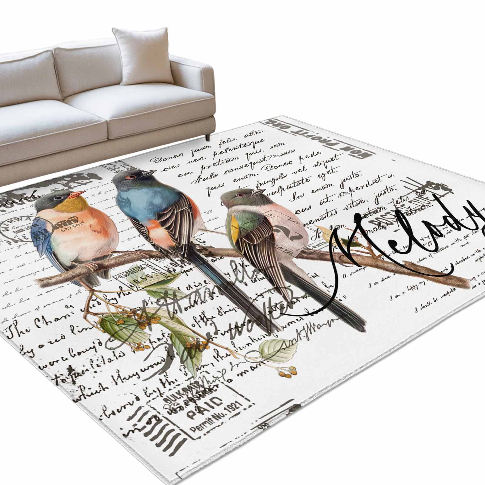 Area Rug 3x5ft Birds Tree Branch Washable Area Rugs for Living Room ...