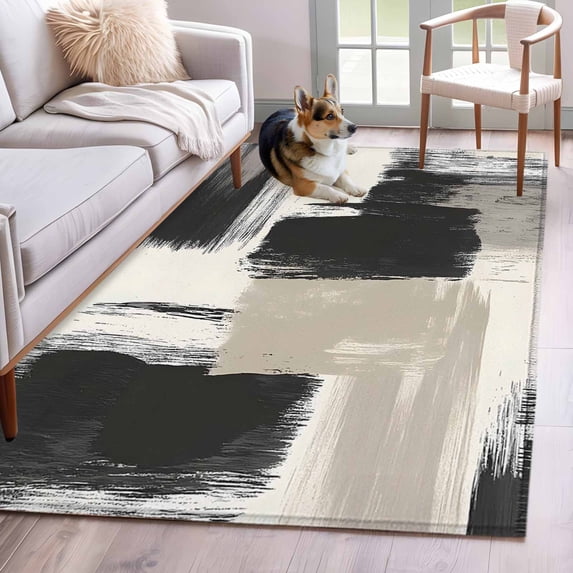 Area Rug 3x5ft Black Brown Color Block Area Rugs Washable Low Pile ...