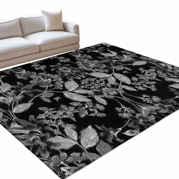 Area Rug 3x5ft Black Floral Washable Area Rugs for Living Room White ...