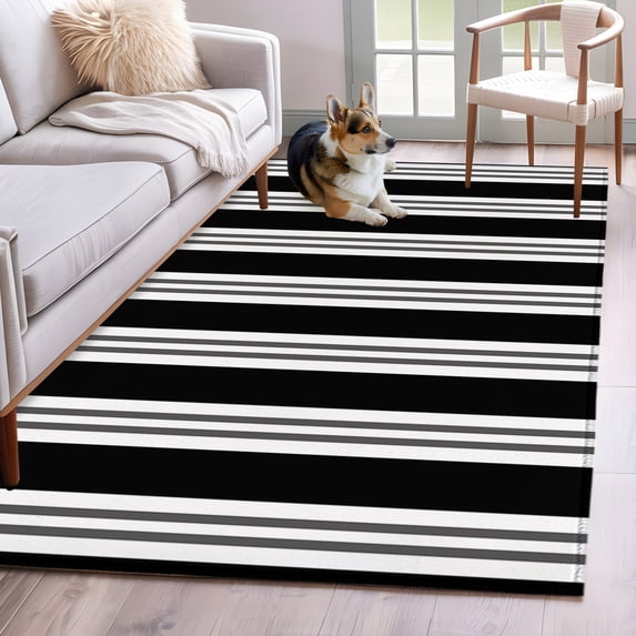 Area Rug 3x5ft Black and White Stripes Area Rugs Washable Low Pile ...