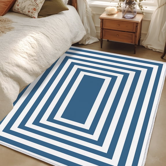 Area Rug 3x5ft Blue Concentric Squares Floor Carpets Indoor Floor Area ...